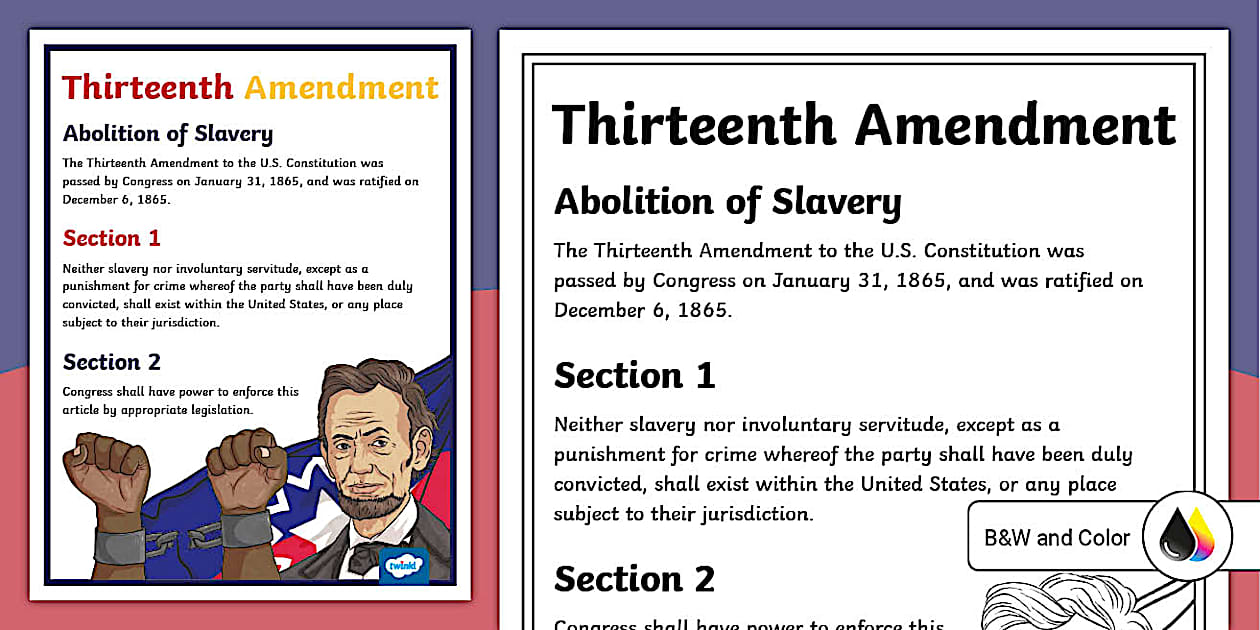 Thirteenth Amendment of the U.S. Constitution Poster