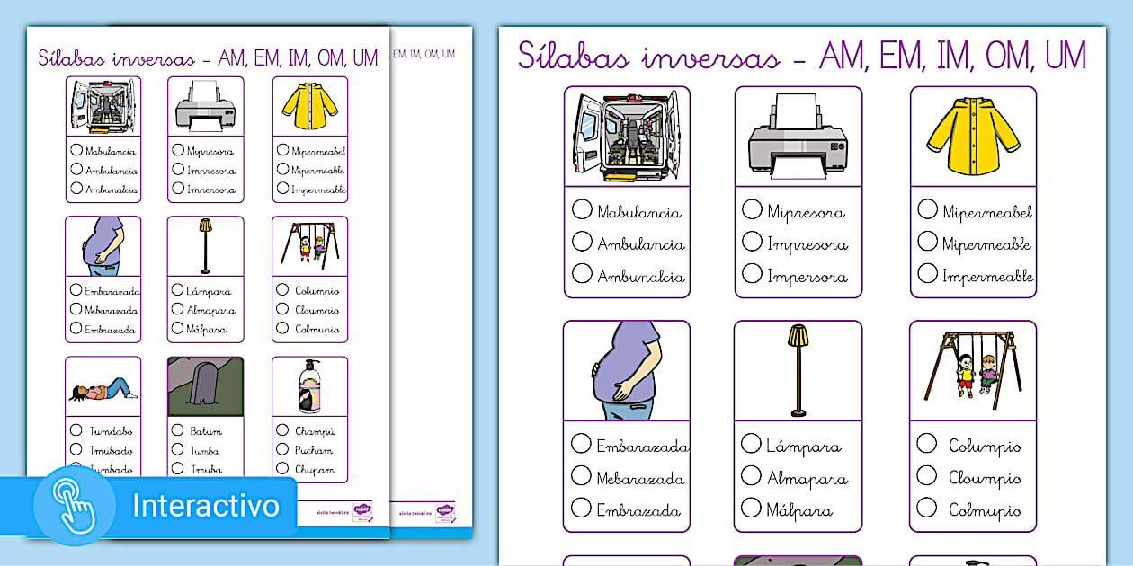 PDF interactivo: Silabas inversas - Twinkl