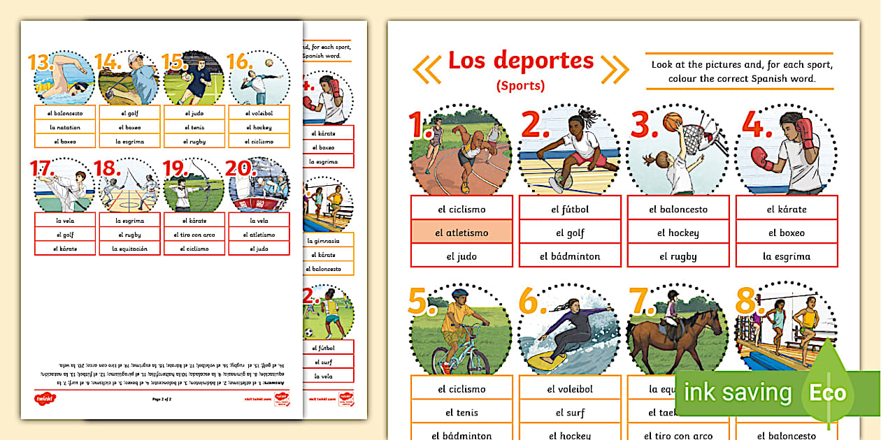 👉 Spanish KS2 Sports Picture and Word Activity Sheet