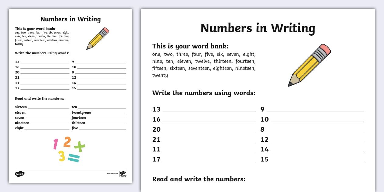 Numbers in Writing Worksheet / Worksheet - Twinkl