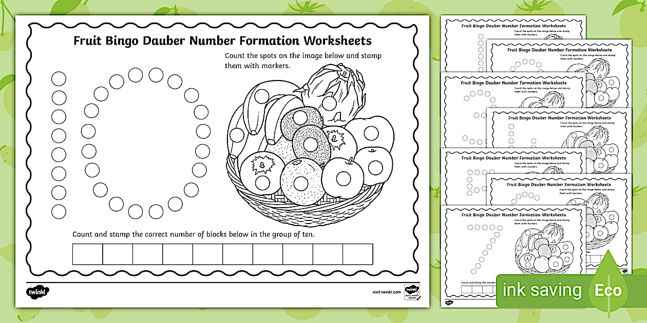 Fruit Bingo Dauber Number Formation Worksheets | Twinkl KS1