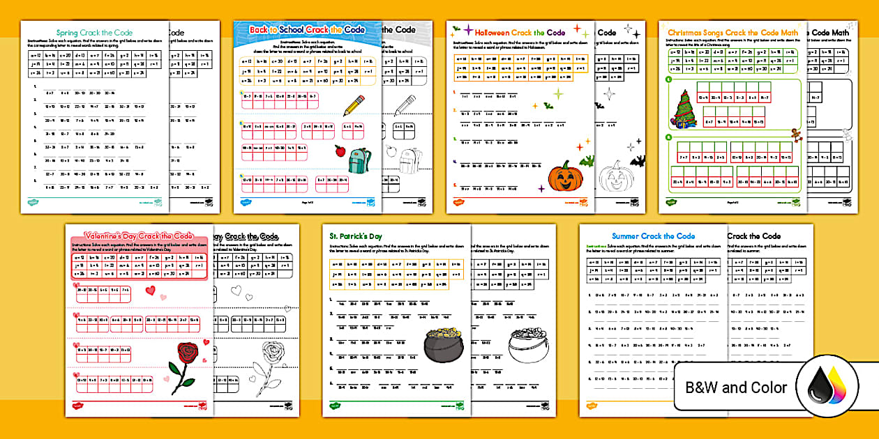 Second Grade Addition and Subtraction Crack the Code Math Activity Pack