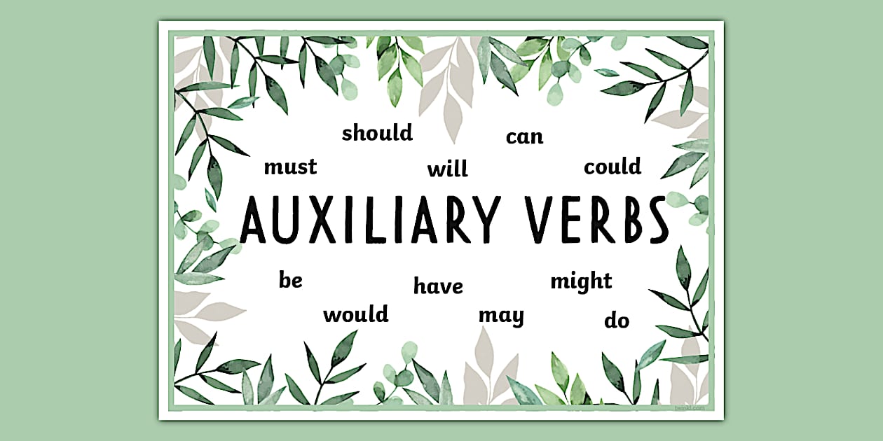 Muted Botanical Themed Auxiliary Verbs Display Poster