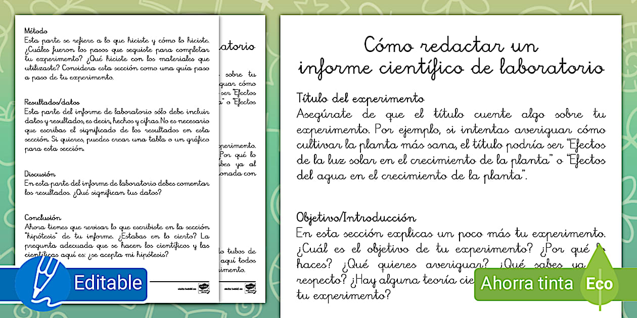 Ficha de actividad: Cómo redactar un informe de laboratorio científico