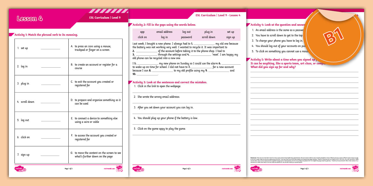 ESL Level 9 Lesson 4 Activity Sheet by Twinkl - Twinkl