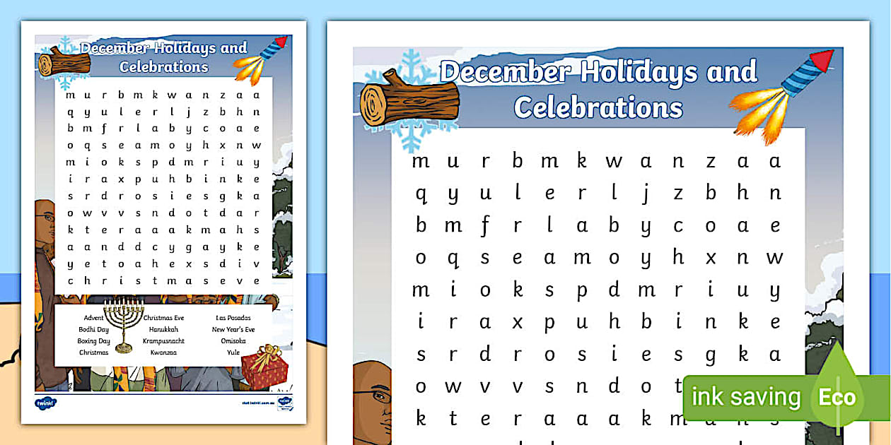 Holiday Word Search – the perfect end of year activity