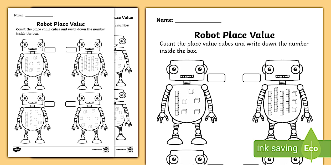 Robot Place Value Activity Sheet (Teacher-Made) - Twinkl