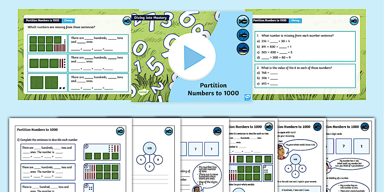 👉 Y3 DIM: Step 6 Partition numbers to 1000 Teaching Pack