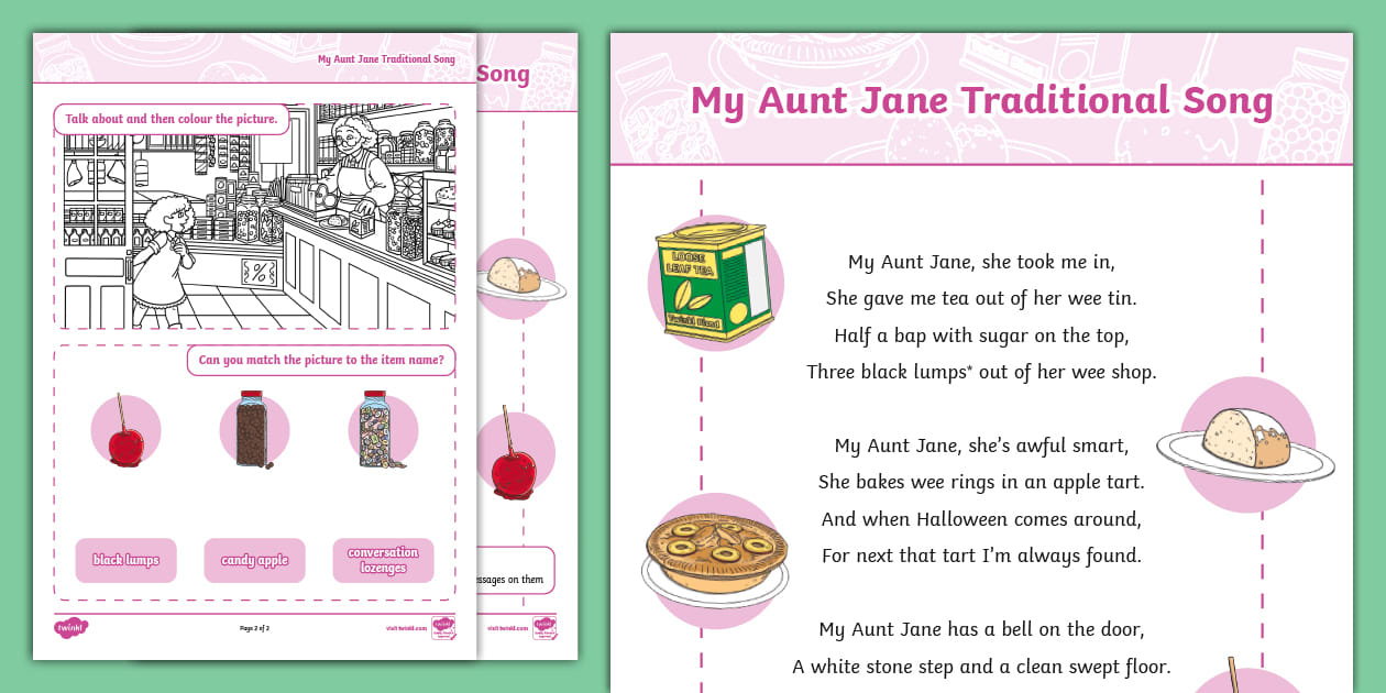 My Aunt Jane Traditional Song Activity (l'enseignant a fait)