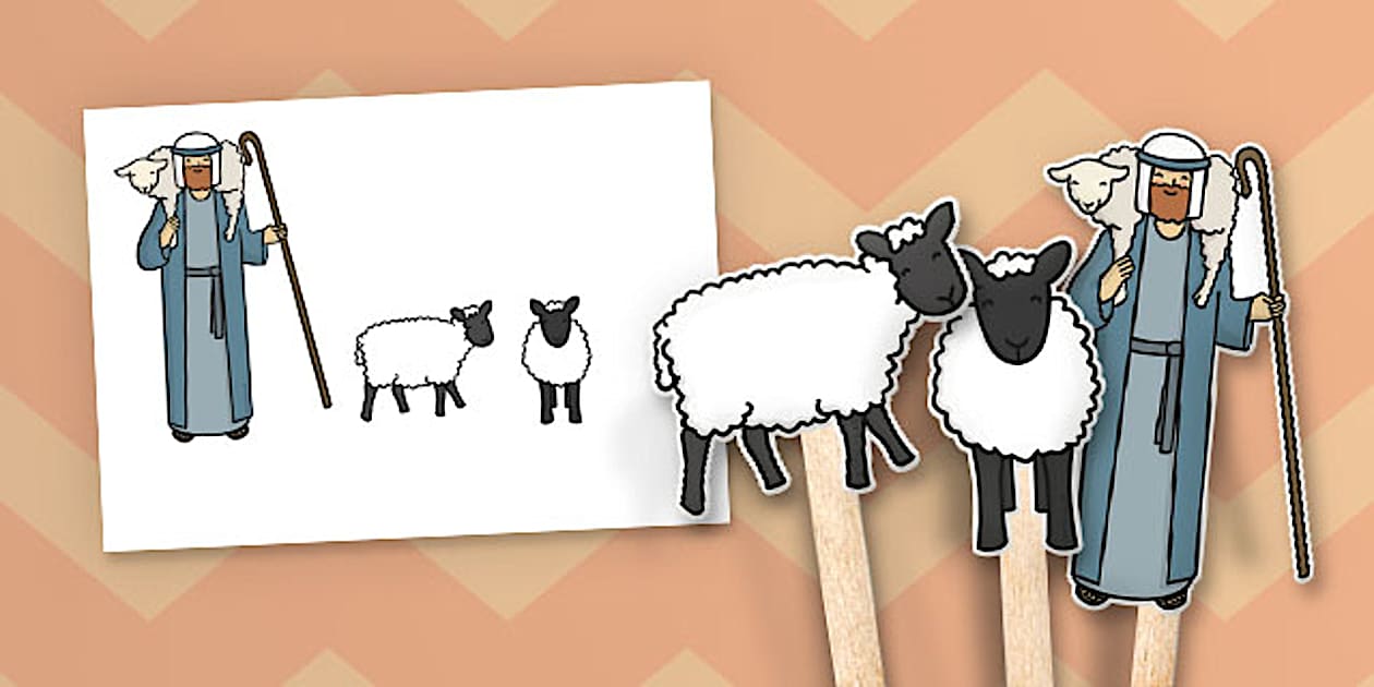 Black and White The Lost Sheep Stick Puppets - Twinkl