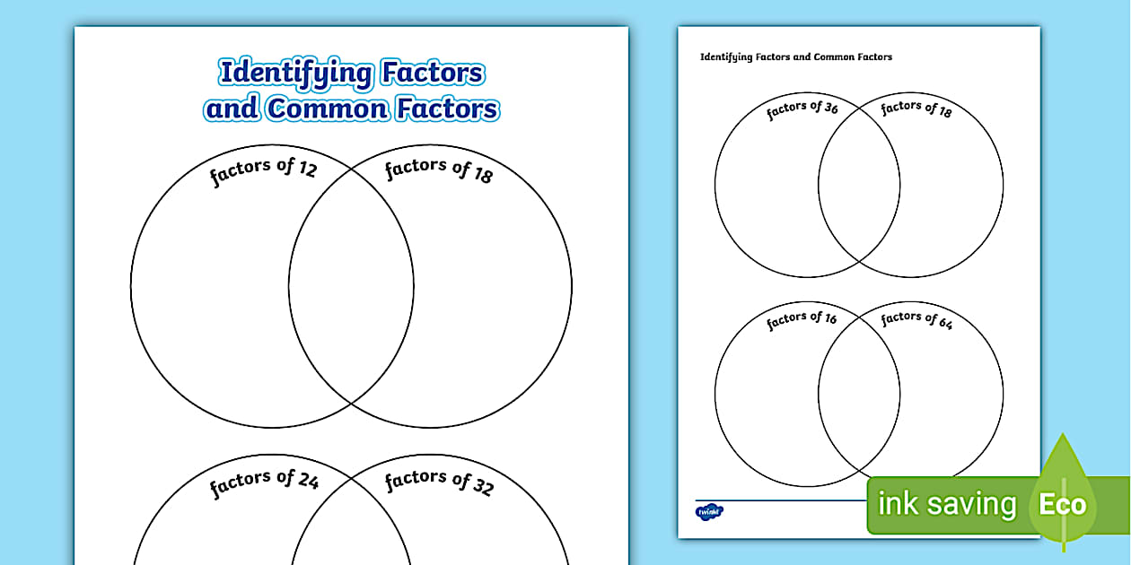 Identifying Factors and Common Factors Venn Diagram Activity