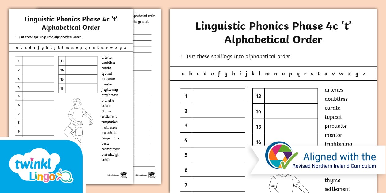 Linguistic Phonics Phase 4c 't' Alphabetical Order