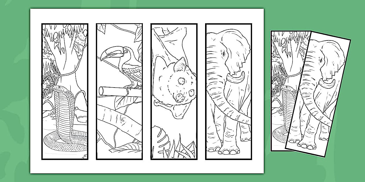 Jungle Animal Colouring Bookmarks - KS2 (Teacher-Made)