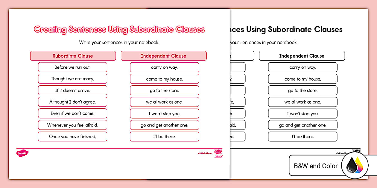 Subordinate Clauses Worksheet (Teacher-Made) - Twinkl