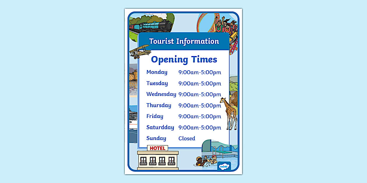 Tourist Information Role Play Opening Times (teacher made)