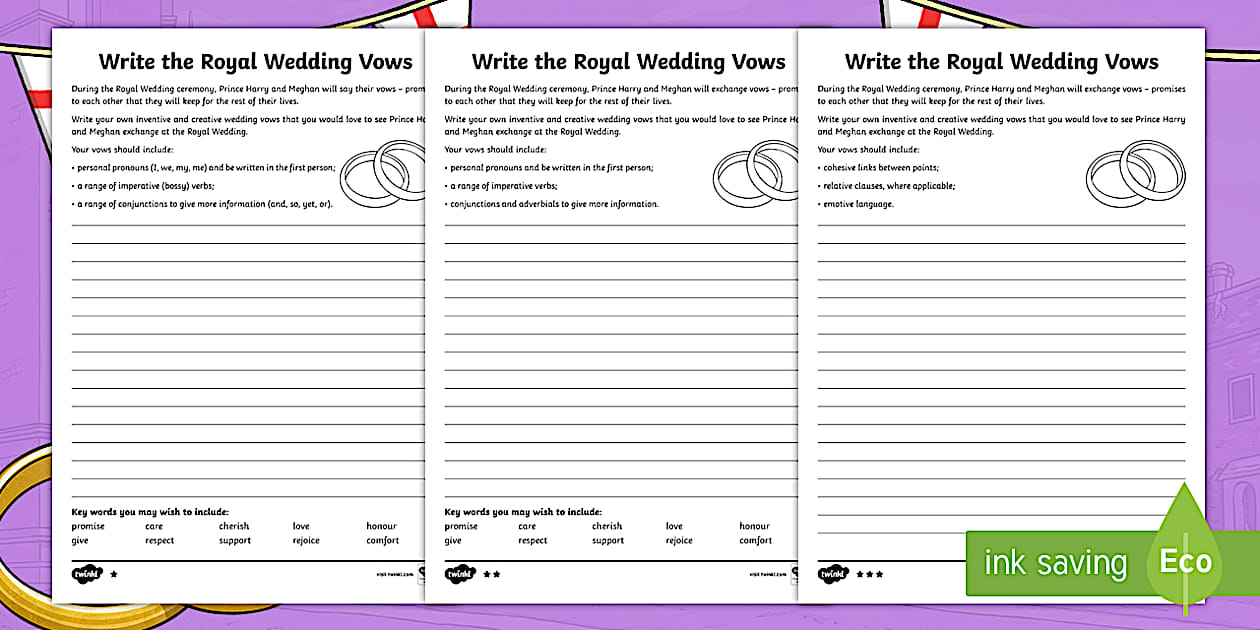 Cursive KS2 Write the Royal Wedding Vows Differentiated Worksheets
