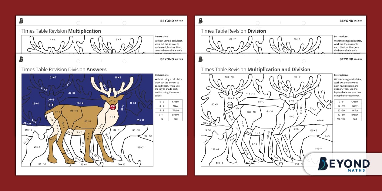 Christmas Times Table Colouring Worksheets Pack | KS3 Maths
