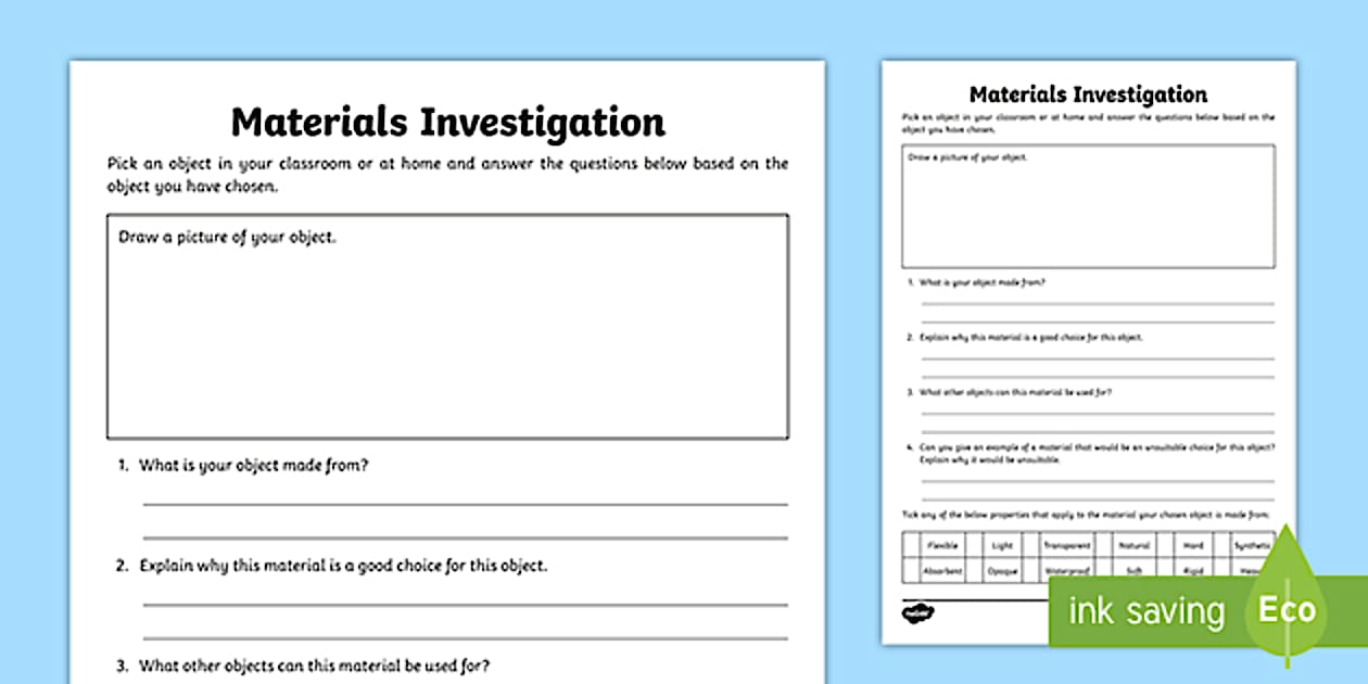 Materials Investigation Worksheet (teacher made) - Twinkl