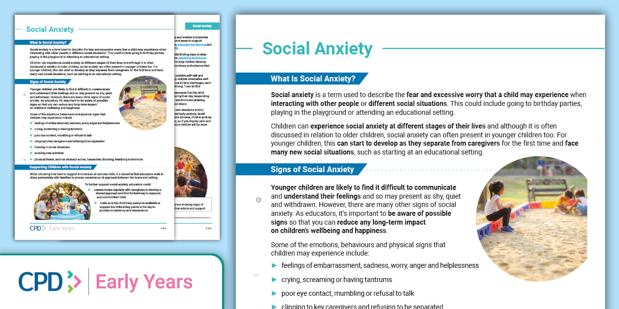 CPD: Social Anxiety (Handout) | Early Years CPD - Twinkl