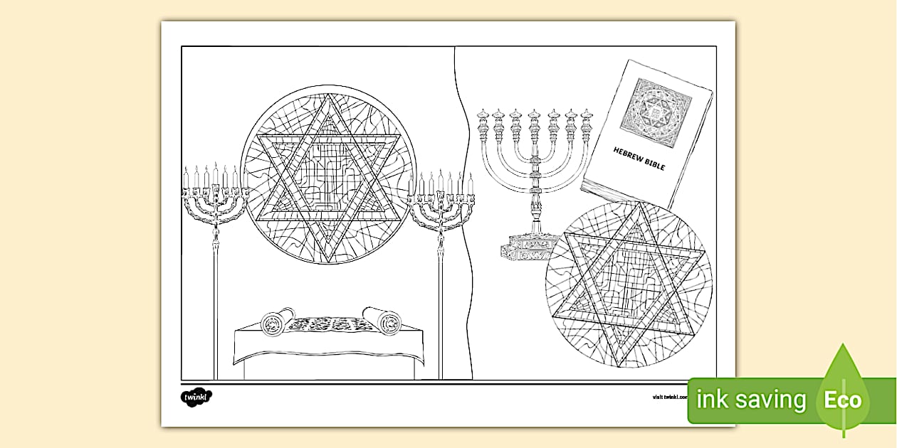Jewish Symbols Colouring Page (teacher made) - Twinkl