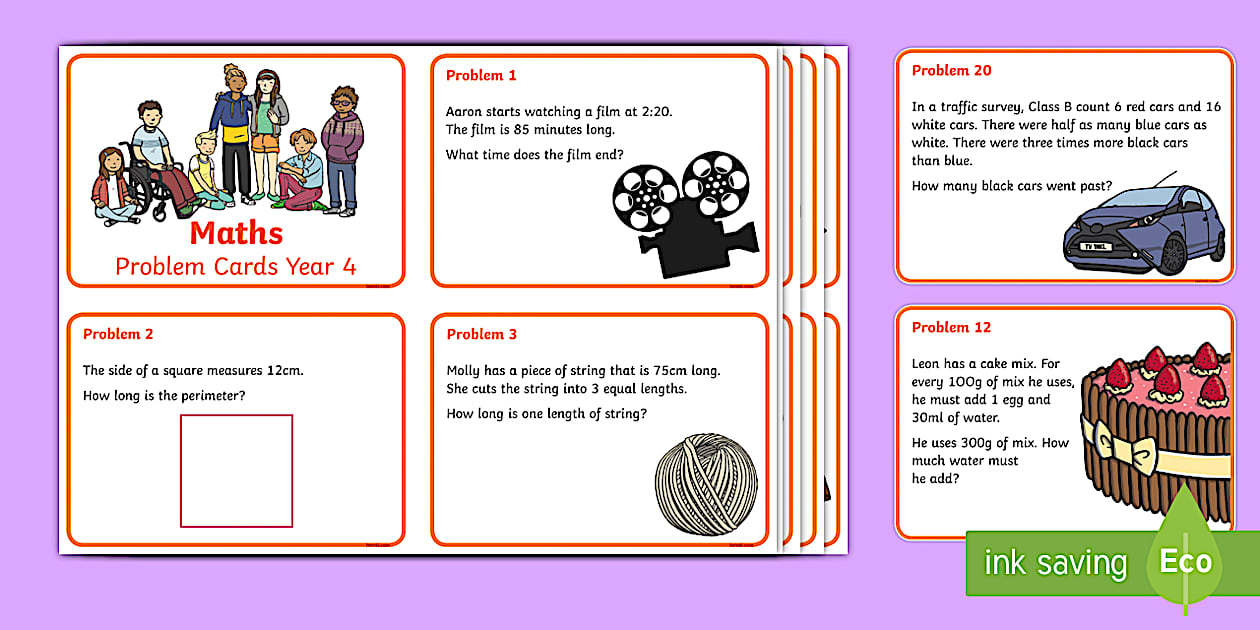 Year 4 Maths Problem Cards (teacher made) - Twinkl