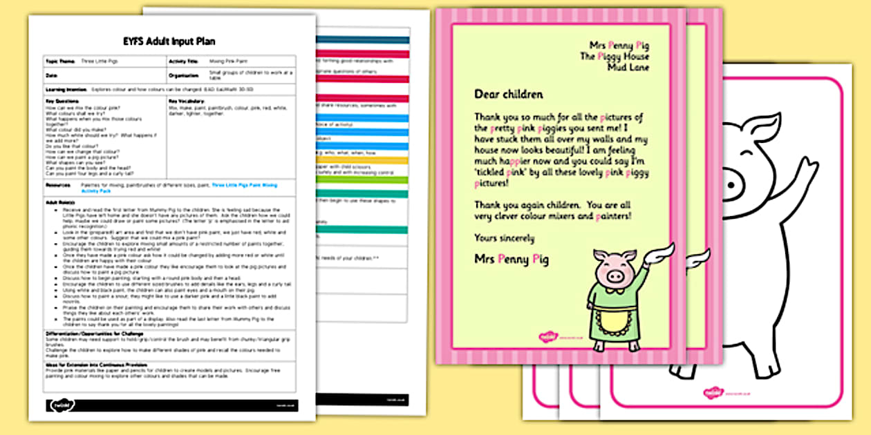 3 Little Pigs Paint Mixing EYFS Adult Input Plan and Resource