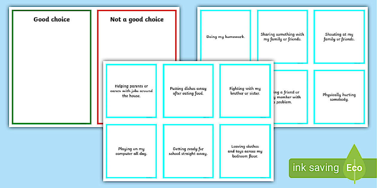 Good Choices, Bad Choices Worksheet - PDF (teacher made)