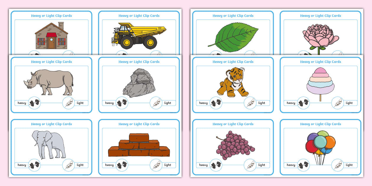 Heavy or Light Clip Cards (teacher made) - Twinkl