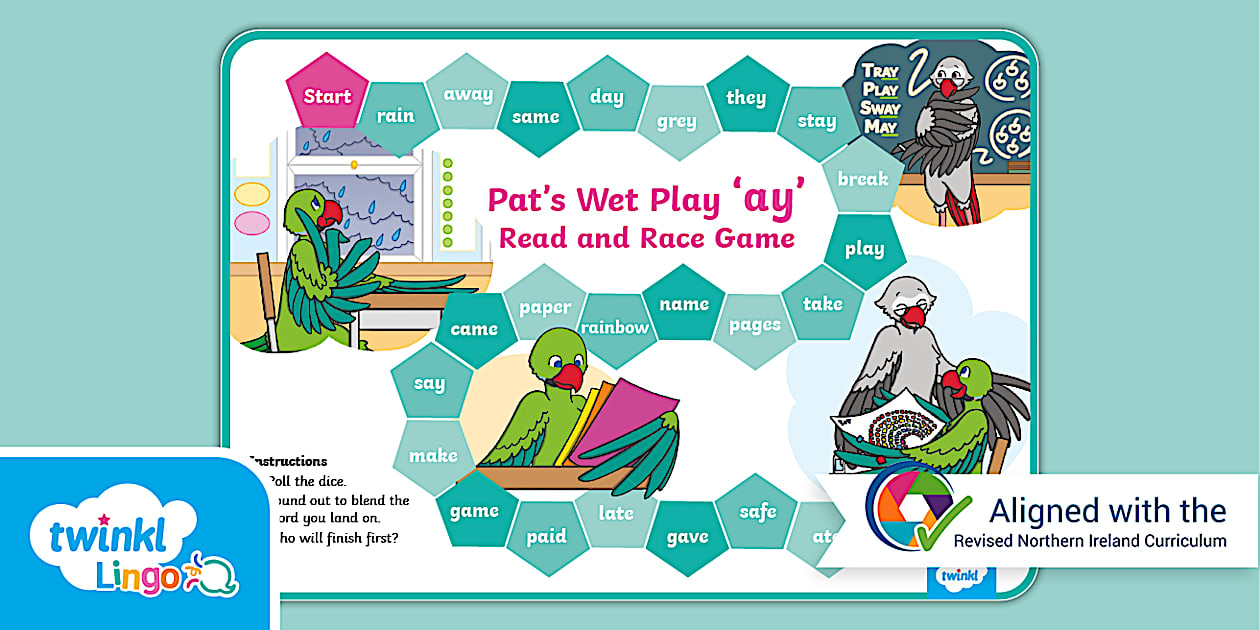 Pat's Wet Play 'ay' Read and Race Game (teacher made)