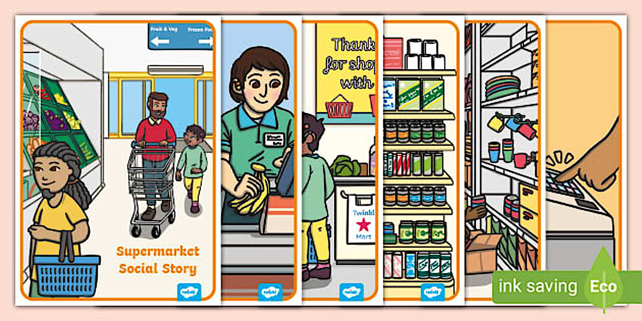 Supermarket Social Story Posters (Teacher-Made) - Twinkl