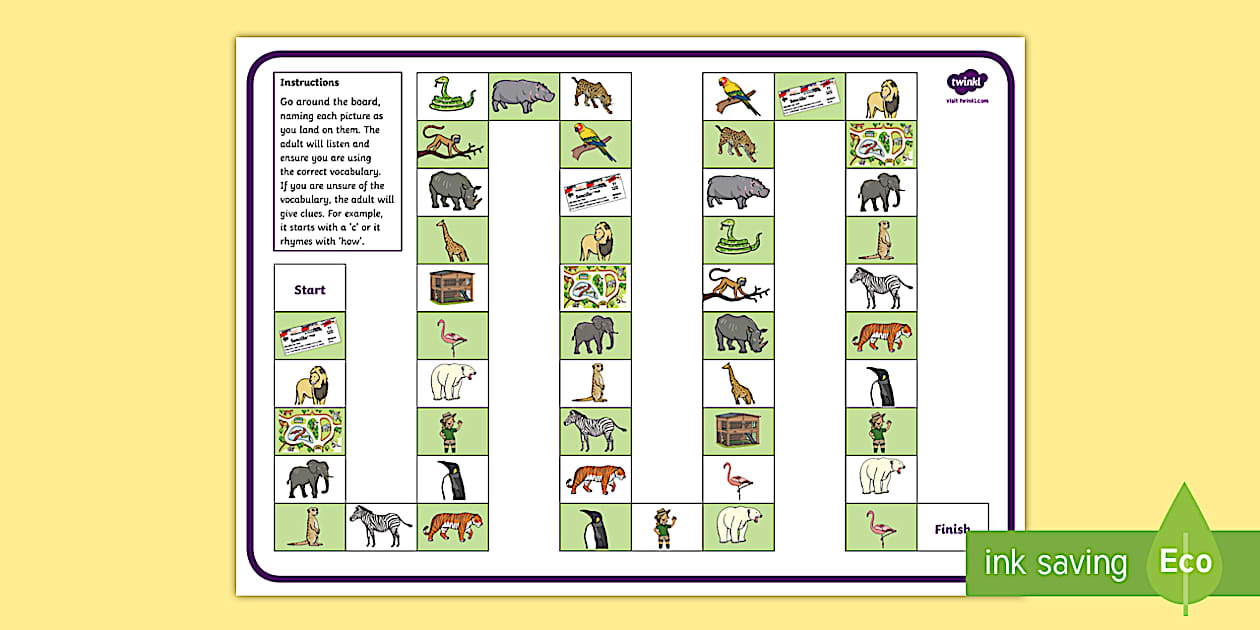 Zoo Vocabulary Race Board Game (teacher made) - Twinkl
