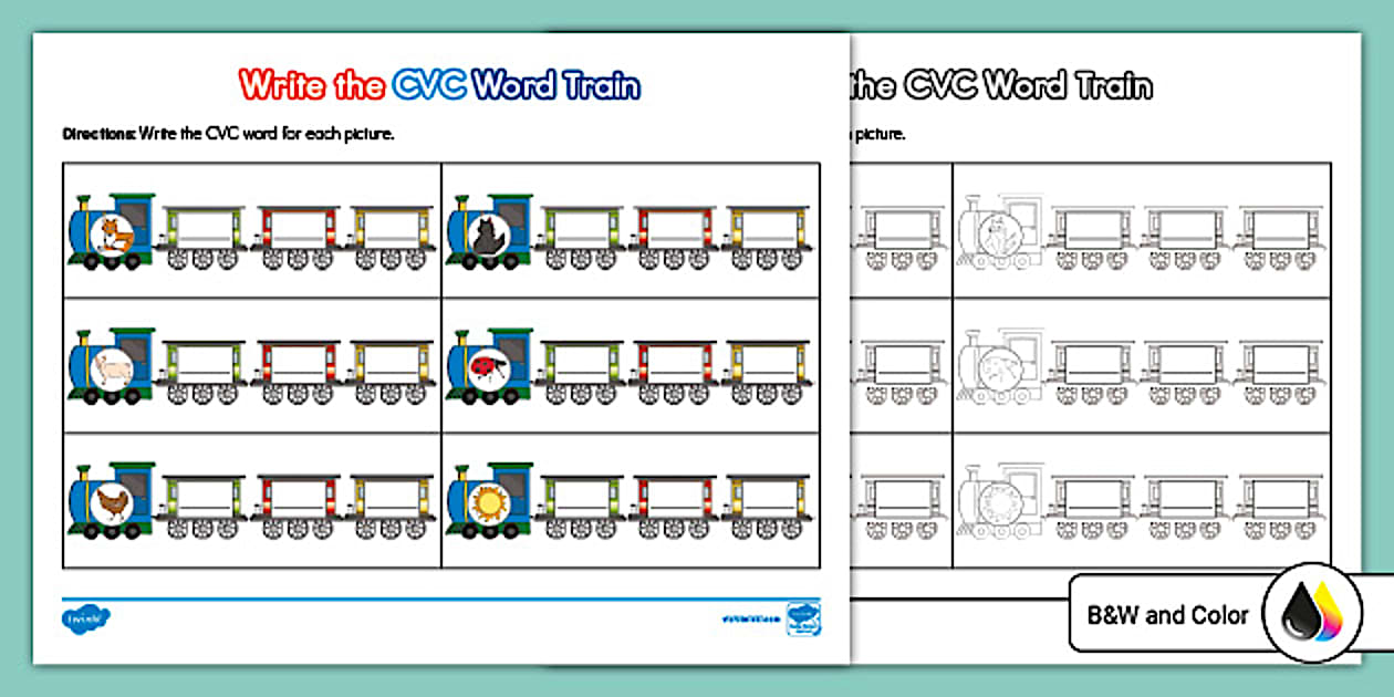 Write the CVC Word Train Worksheet for K-1st Grade - Twinkl