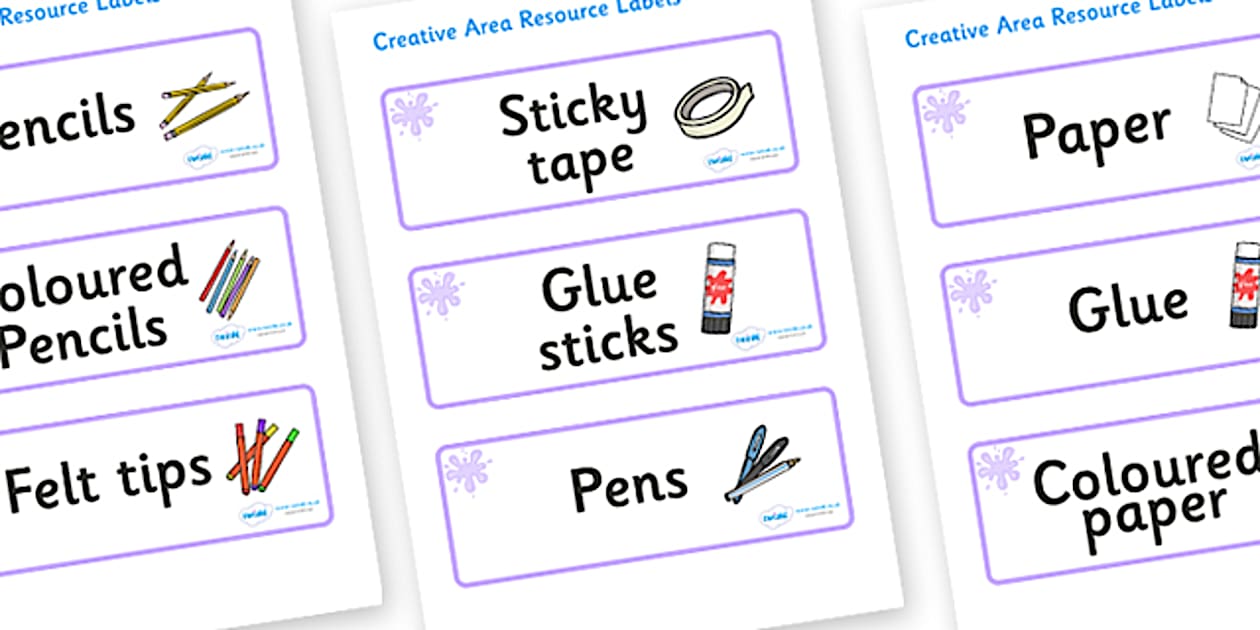 Lilac Themed Editable Creative Area Resource Labels - Twinkl