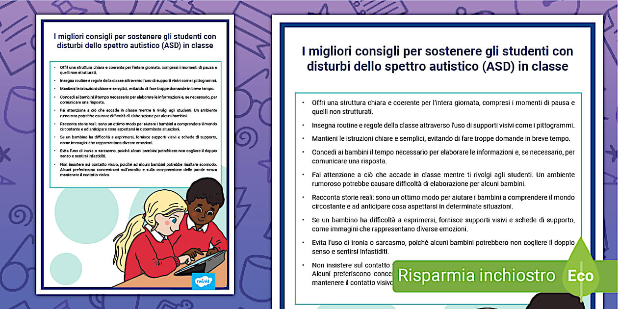 Aiutare un alunno con ASD in classe: Guida (Teacher-Made)