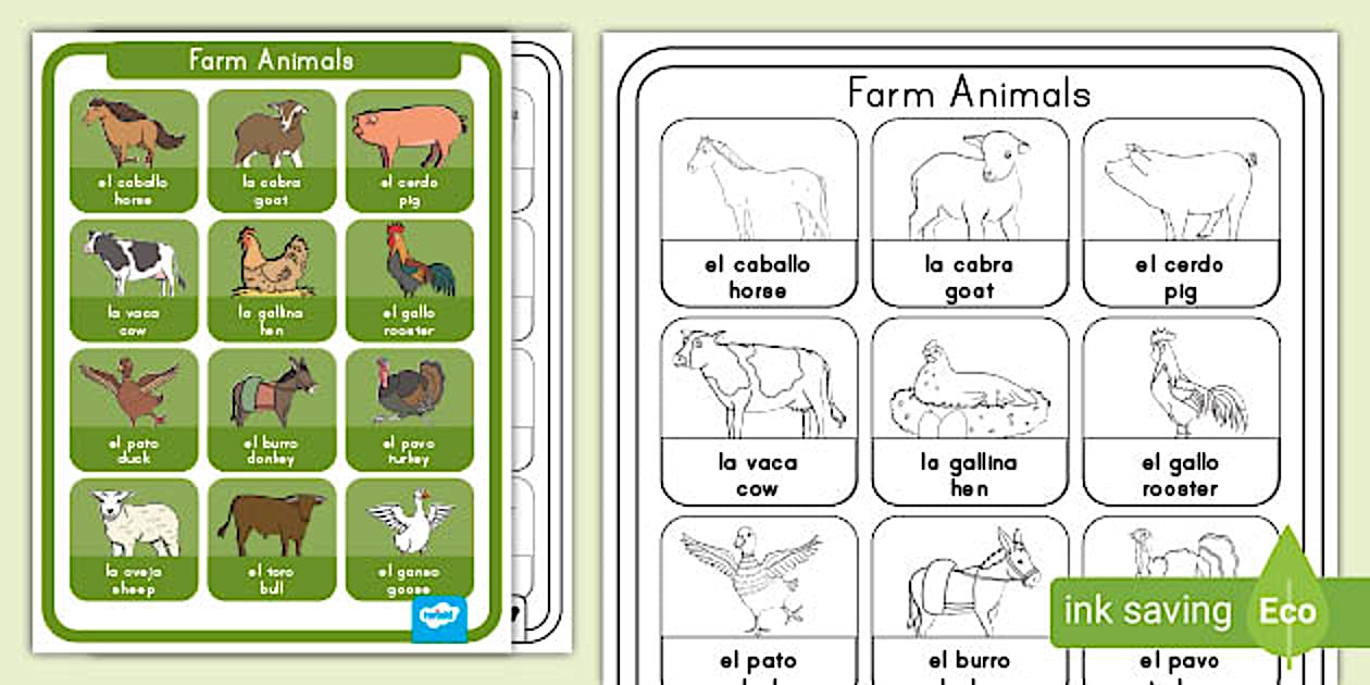 Farm Animals in English/Spanish Display Poster - Twinkl