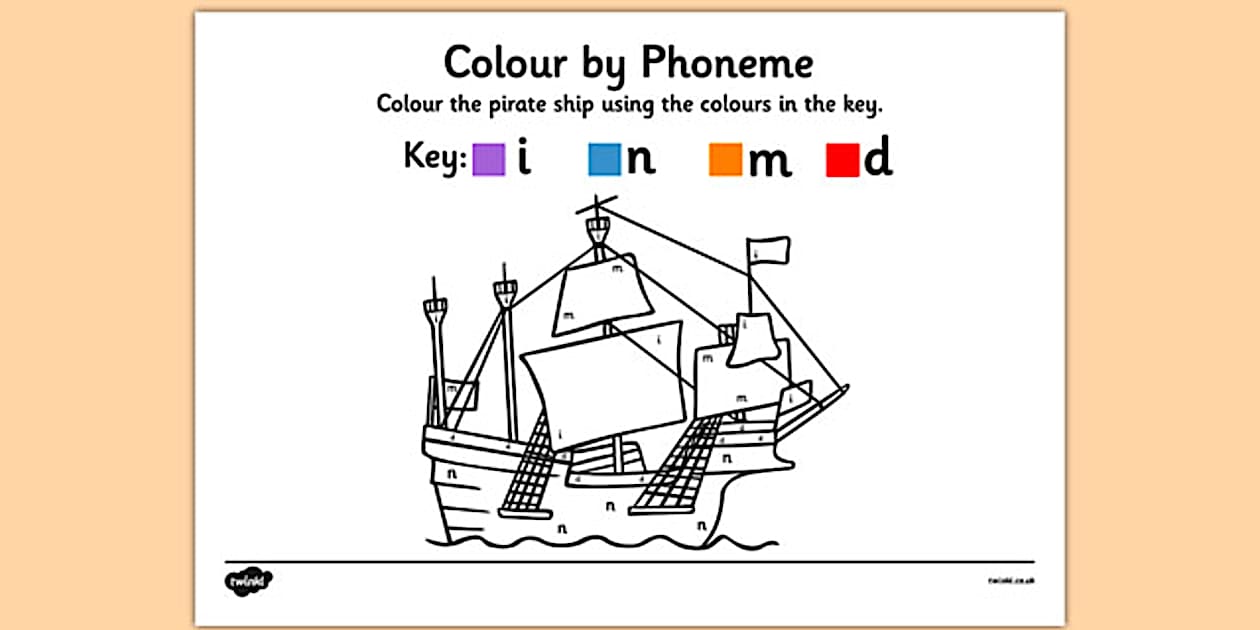 Colour by Phoneme Pirate Ship Phase 2 i n m d (teacher made)