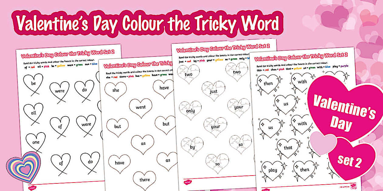 Valentine's Day Colour the Tricky Word (Set 2) Activity