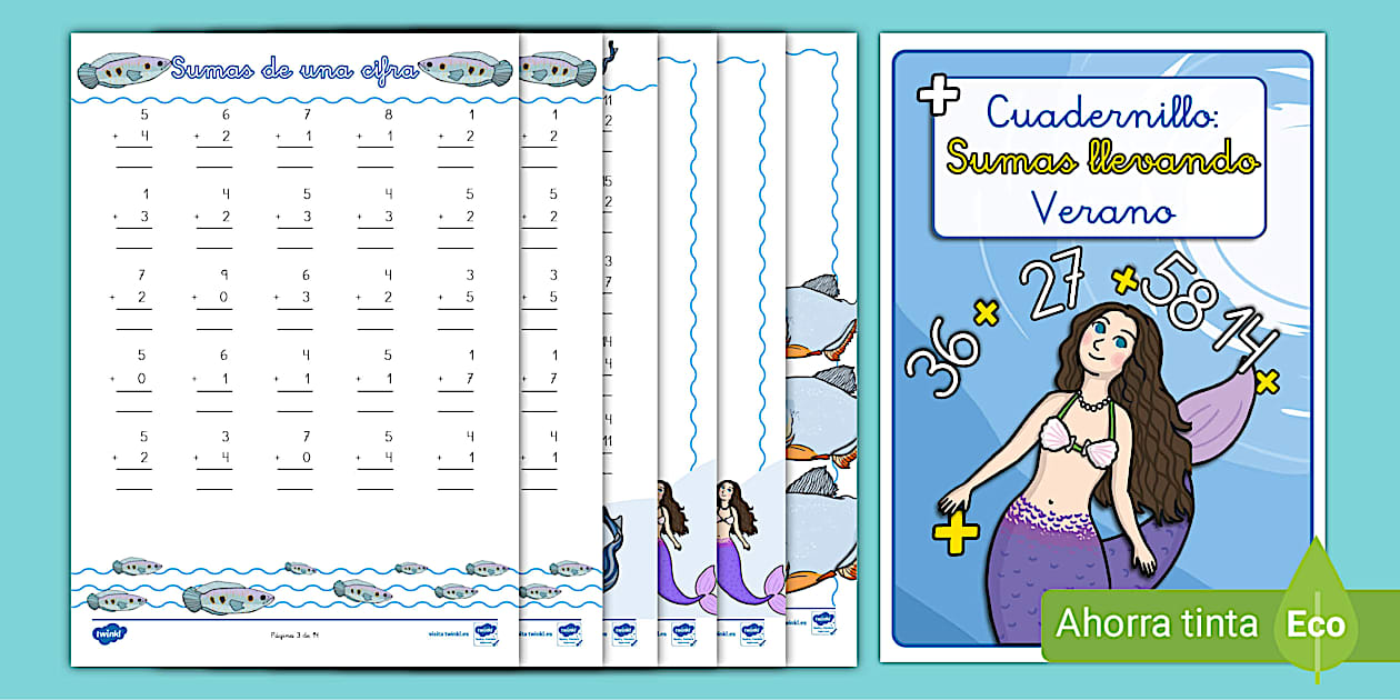Cuadernillo de operaciones: Sumas llevando - Verano - Twinkl