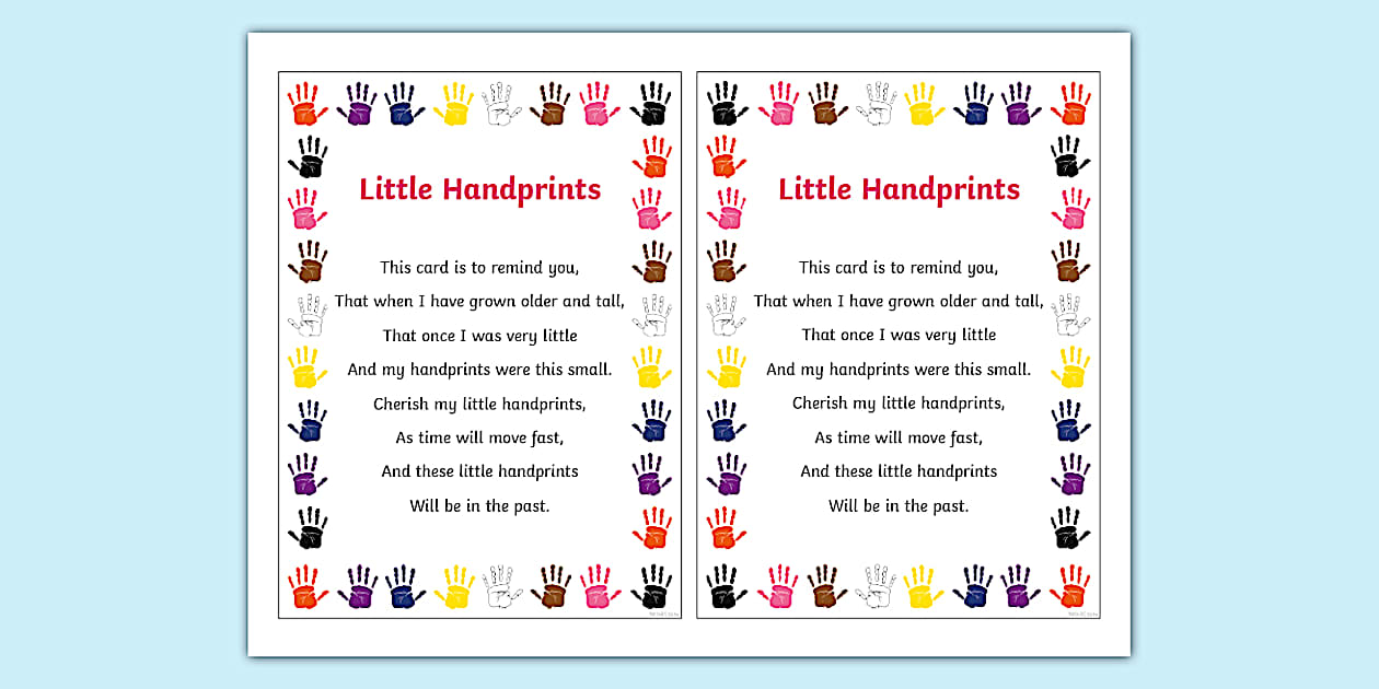 Poetry About Handprints Card Insert (teacher made) - Twinkl
