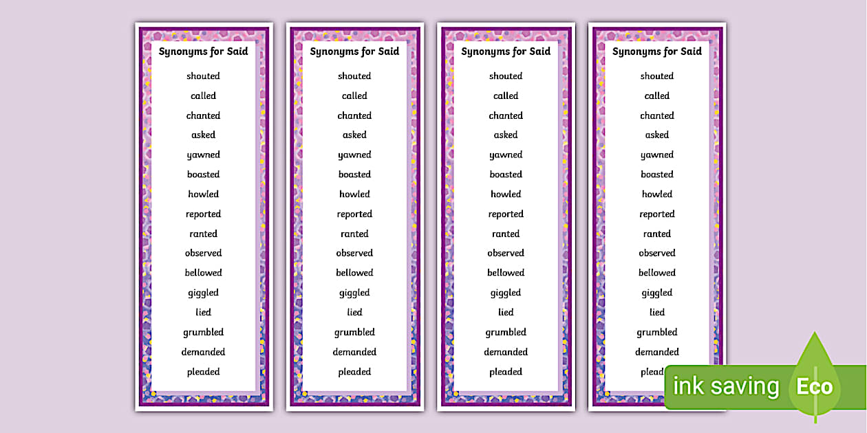 Synonyms for Said Bookmark (teacher made) - Twinkl