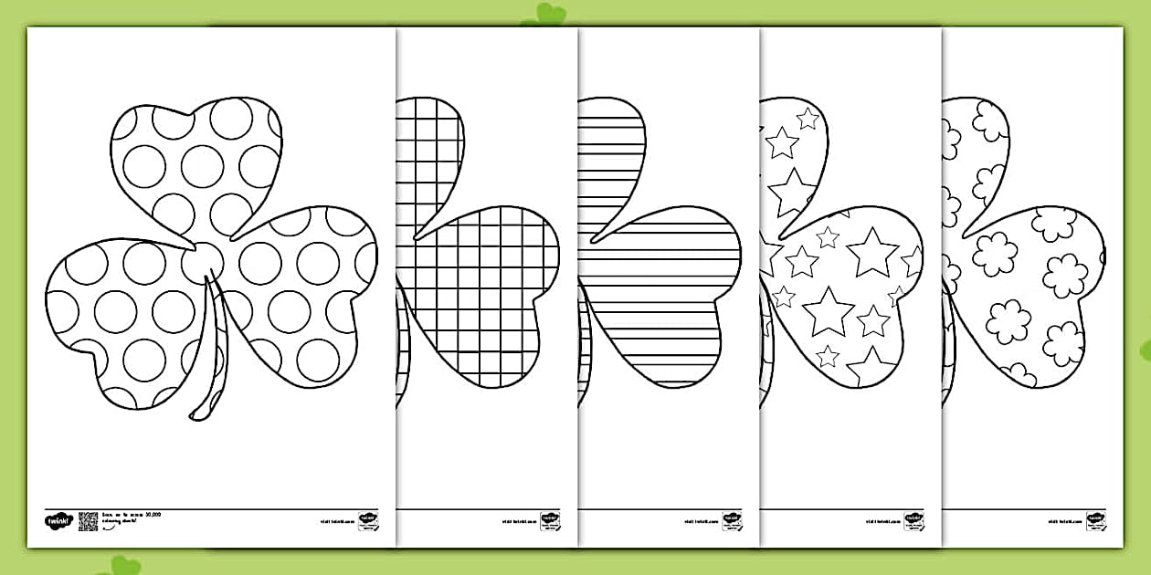 St Patrick's Day Shamrock | Patterened Colouring Sheets