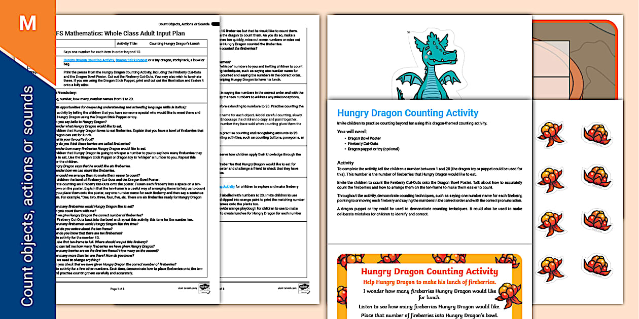 Kindergarten Maths Counting Dragon's Lunch Plan and Resource Pack