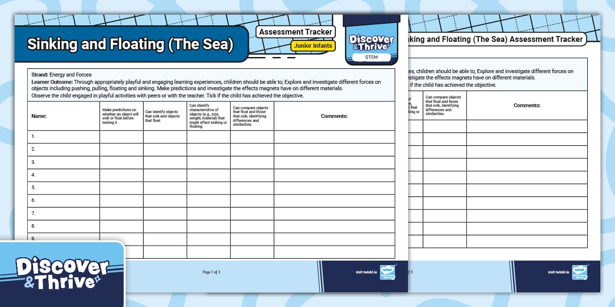 Floating and Sinking (The Sea) Assessment Tracker - Twinkl