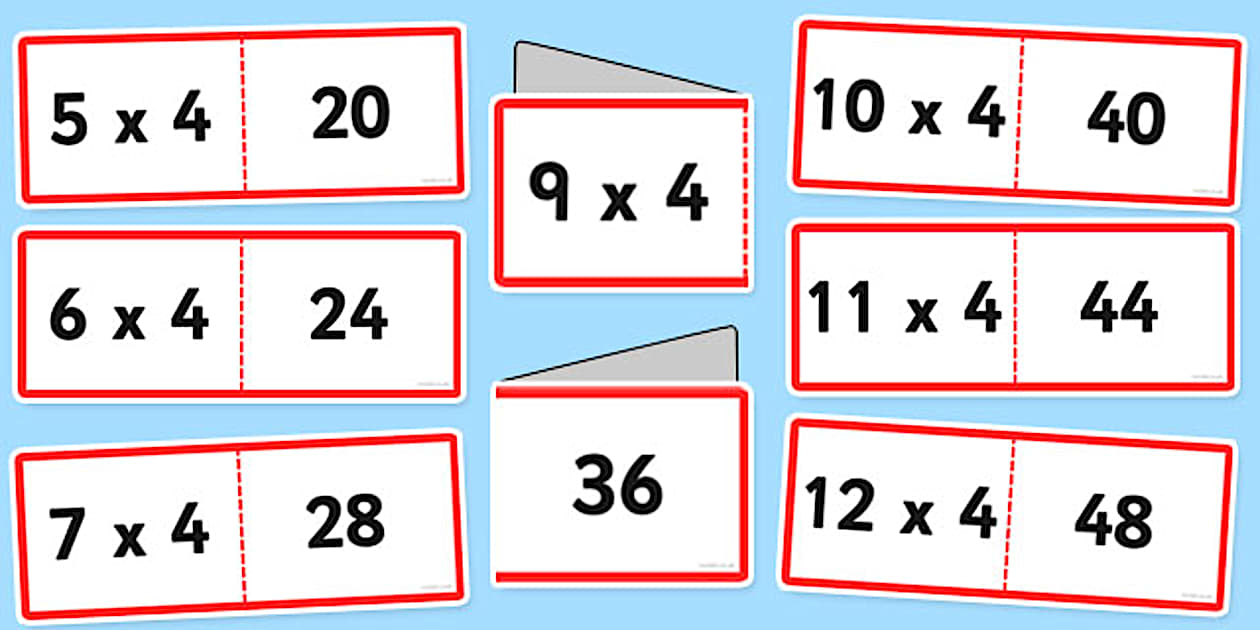 4 Times Tables Cards - Multiplication Resource - Twinkl