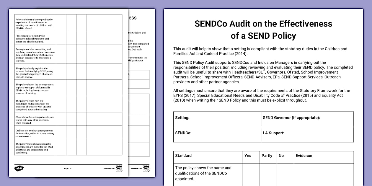 SENDCO Audit on Effectiveness of SEND Policy (Teacher-Made)