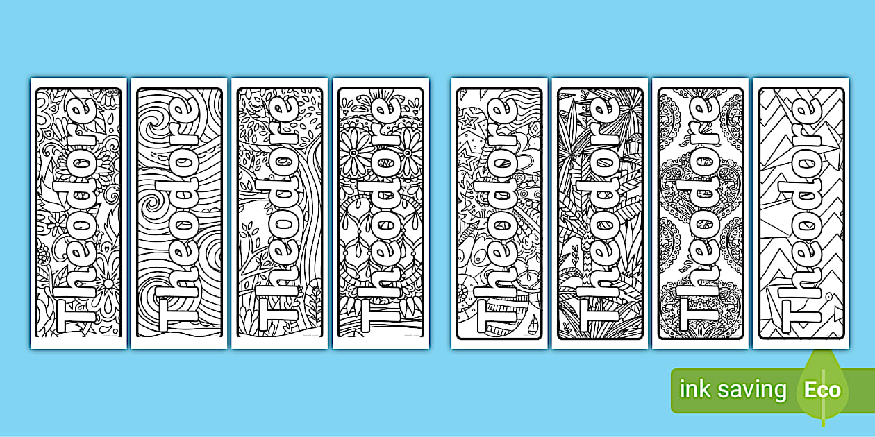 Theodore Mindfulness Name Colouring Bookmarks (teacher made)