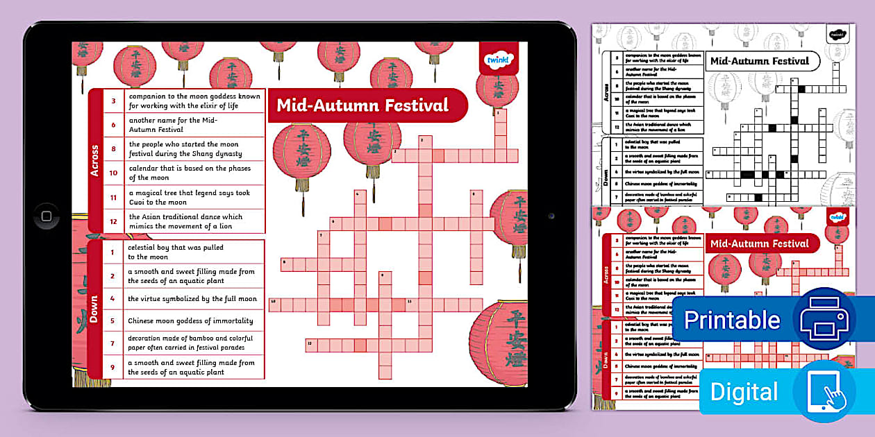 Mid-Autumn Festival Crossword Puzzle for 6th-8th Grade