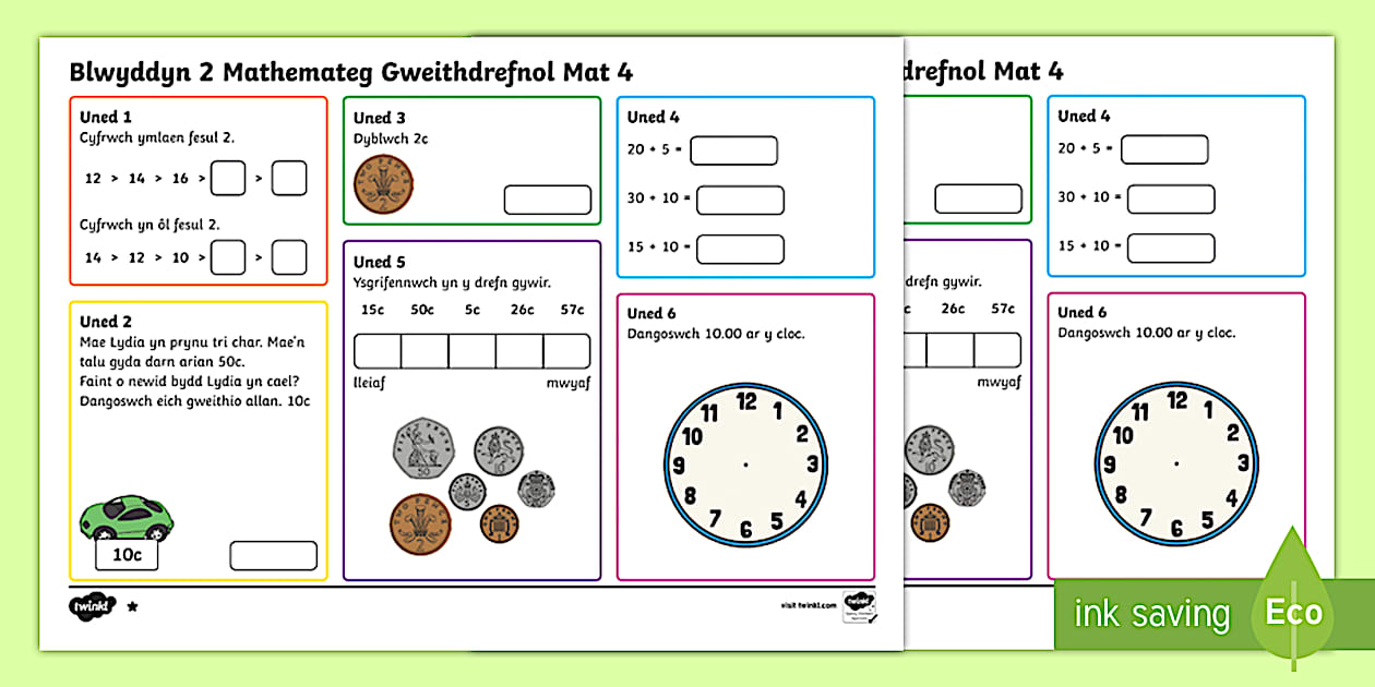 Blwyddyn 2 Mathemateg Gweithdrefnol Mat 4 (teacher made)