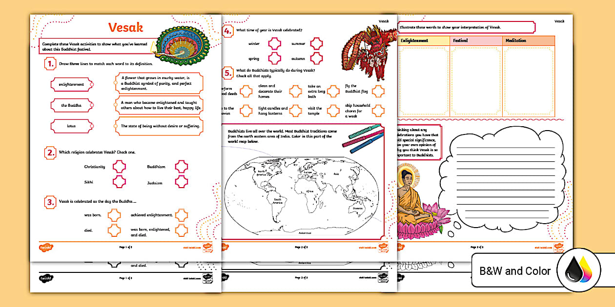 Vesak Activity Sheet for 3rd-5th Grade (Teacher-Made)