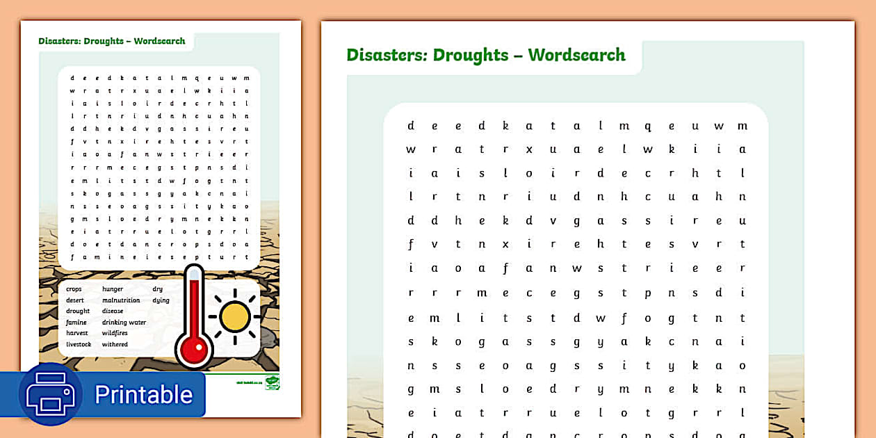 Disasters - Droughts - Wordsearch - Twinkl